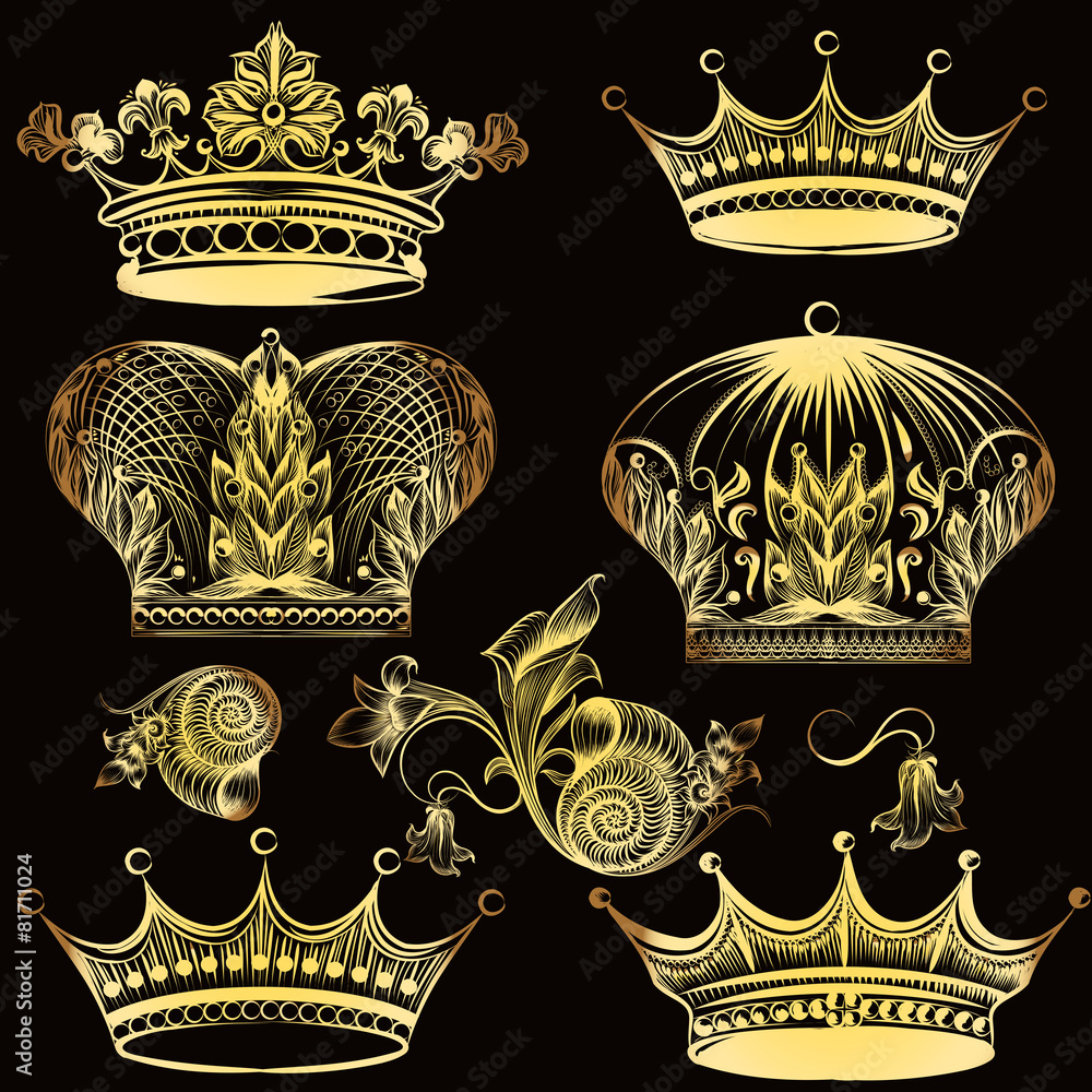 Collection of heraldic golden crowns Stock Vector | Adobe Stock