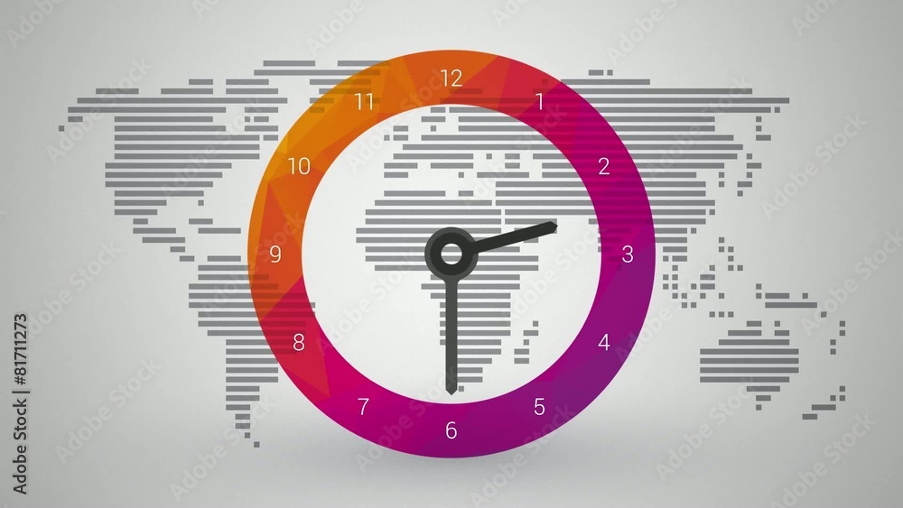 colorful clock with world map background Stock Video | Adobe Stock