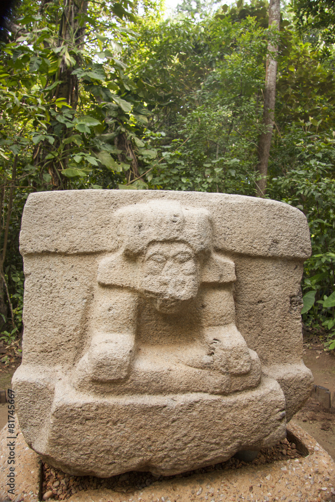 Olmec sculpture carved in stone. La Venta Museum park, Villahermosa ...