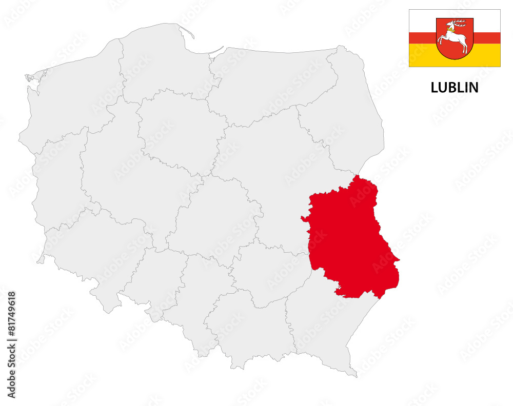 lublin province map with flag Stock Vector | Adobe Stock