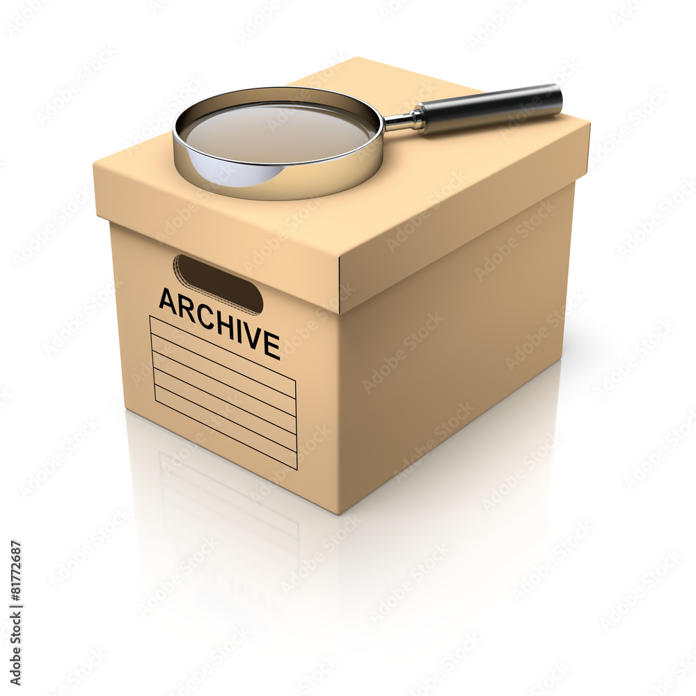 Storage box with magnifying glass Stock Illustration | Adobe Stock