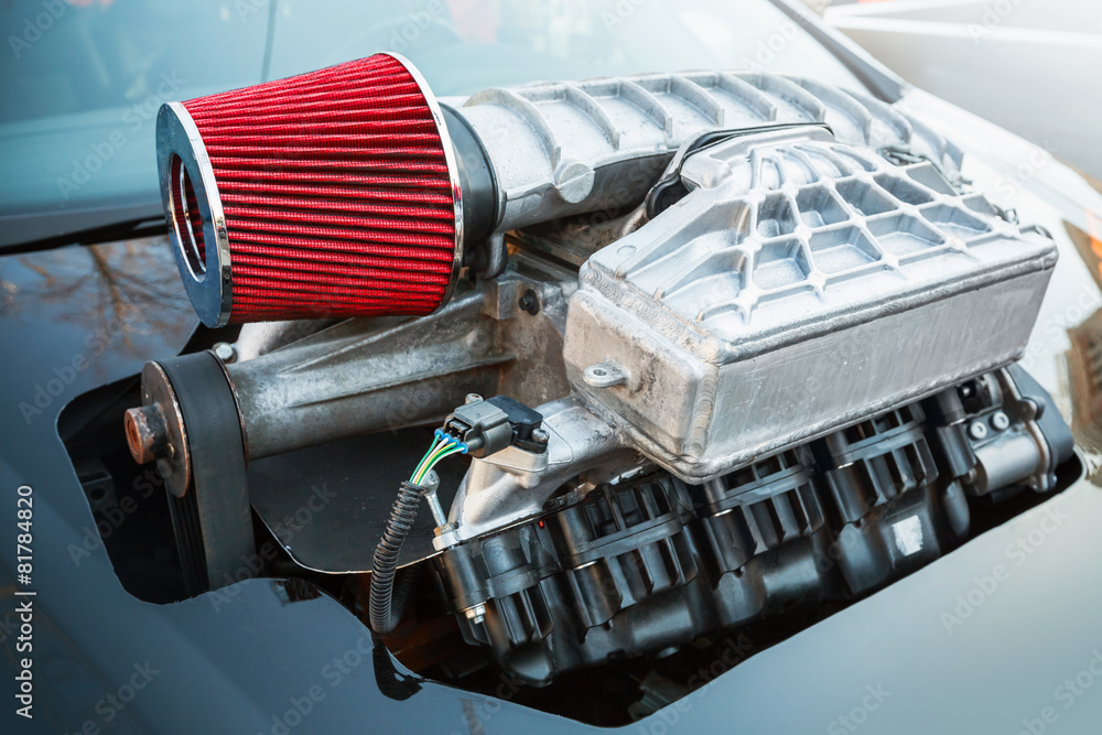 Supercharger, air compressor, street race car Stock Photo | Adobe Stock