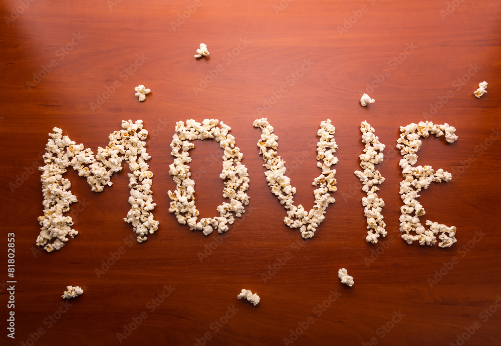 Word "movie" written with popcorn Stock Photo | Adobe Stock