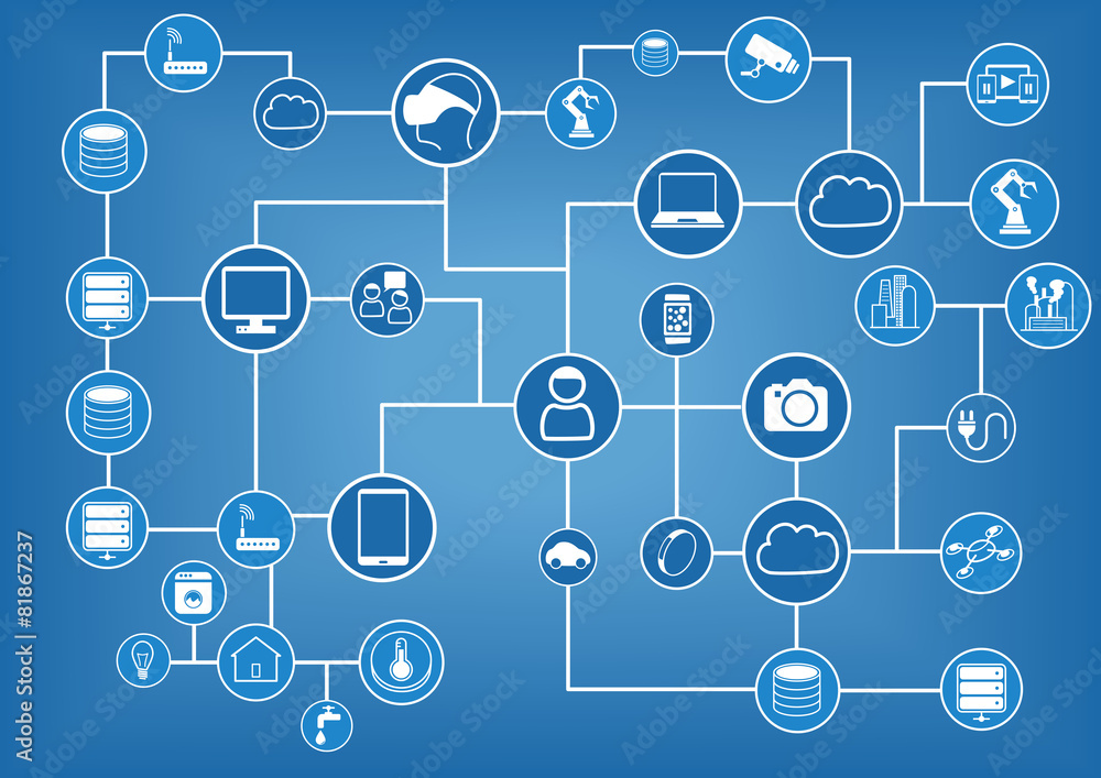 Computer network of connected devices vector background Stock Vector ...