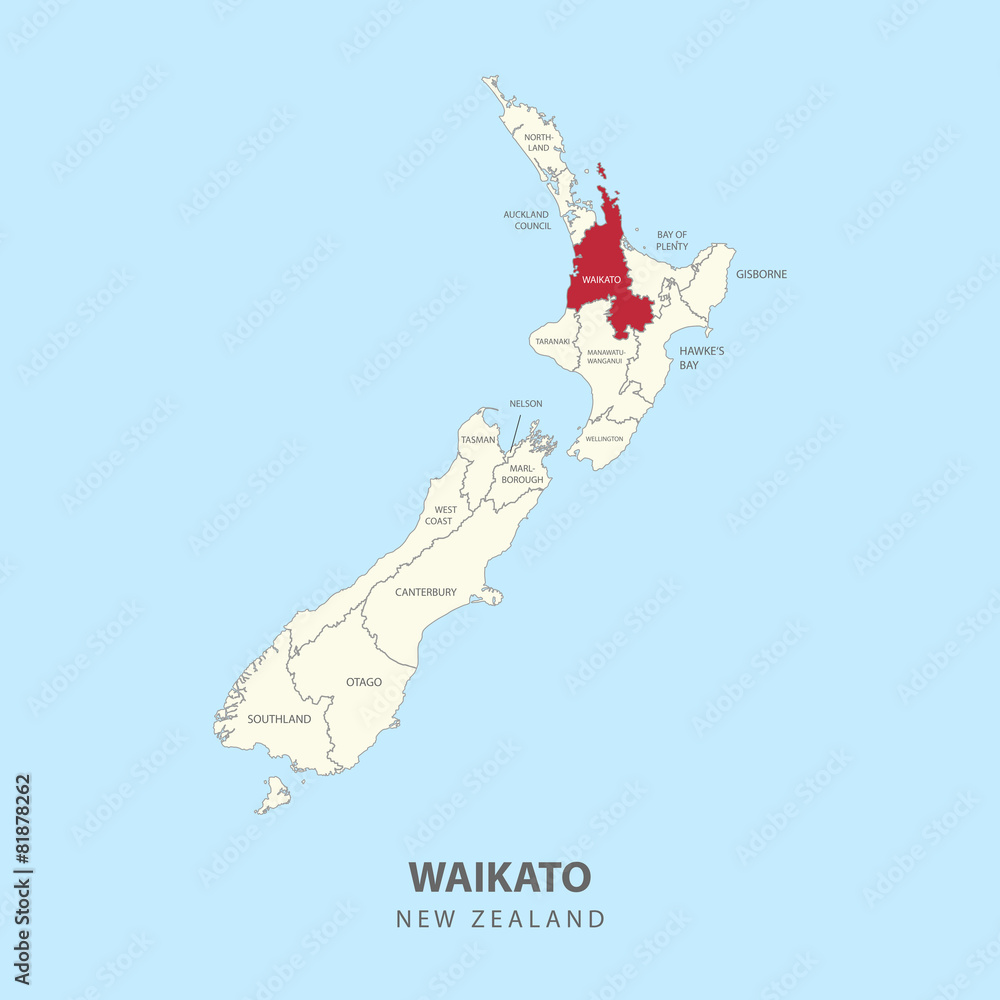 WAIKATO REGION MAP flat design illustration vector Stock Vector | Adobe ...