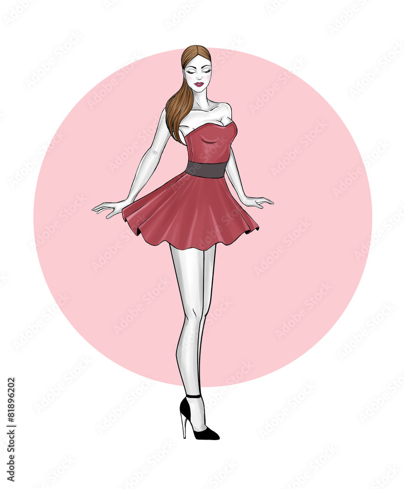 Pin Up girl on pink dot and white background Stock Illustration | Adobe ...