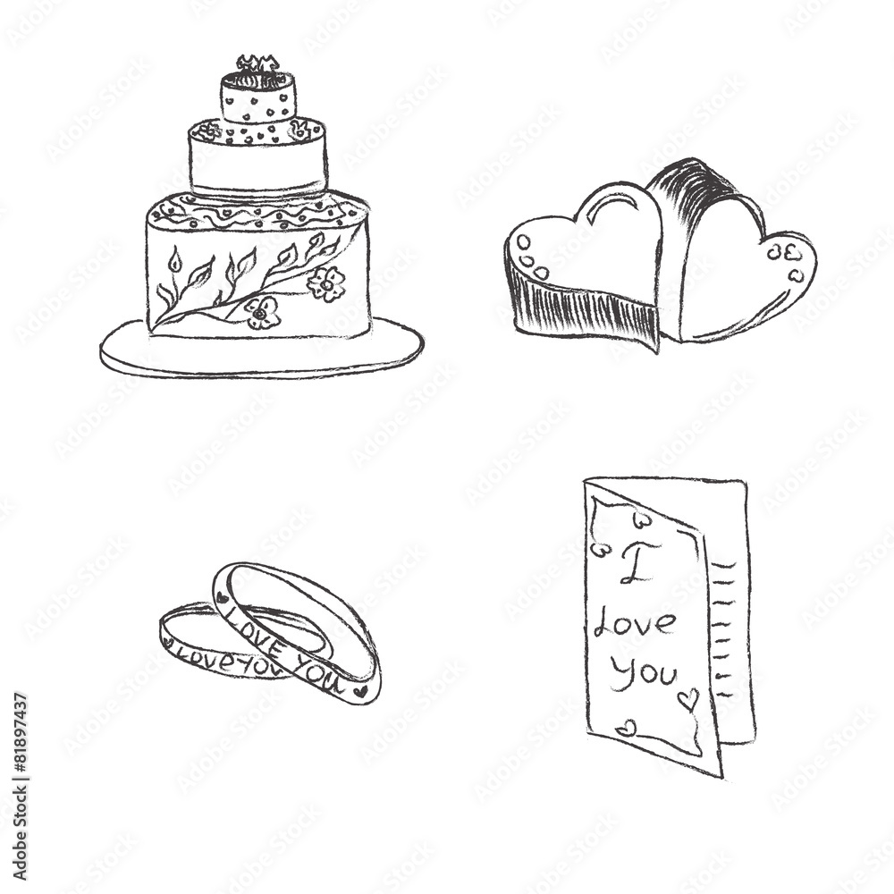wedding set, sketch, hand drawing, vector, illustration Stock Vector ...