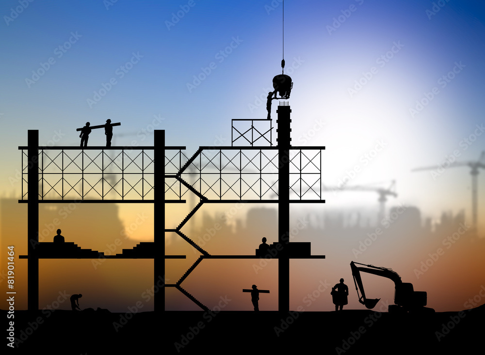 silhouette construction worker on construction site Stock Illustration ...