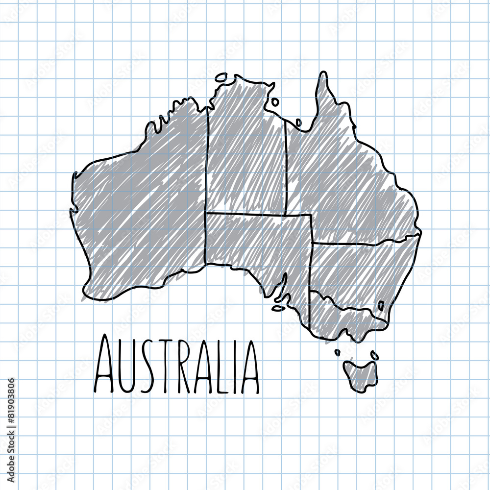 Pen hand drawn Australia map vector on paper illustration Stock Vector ...