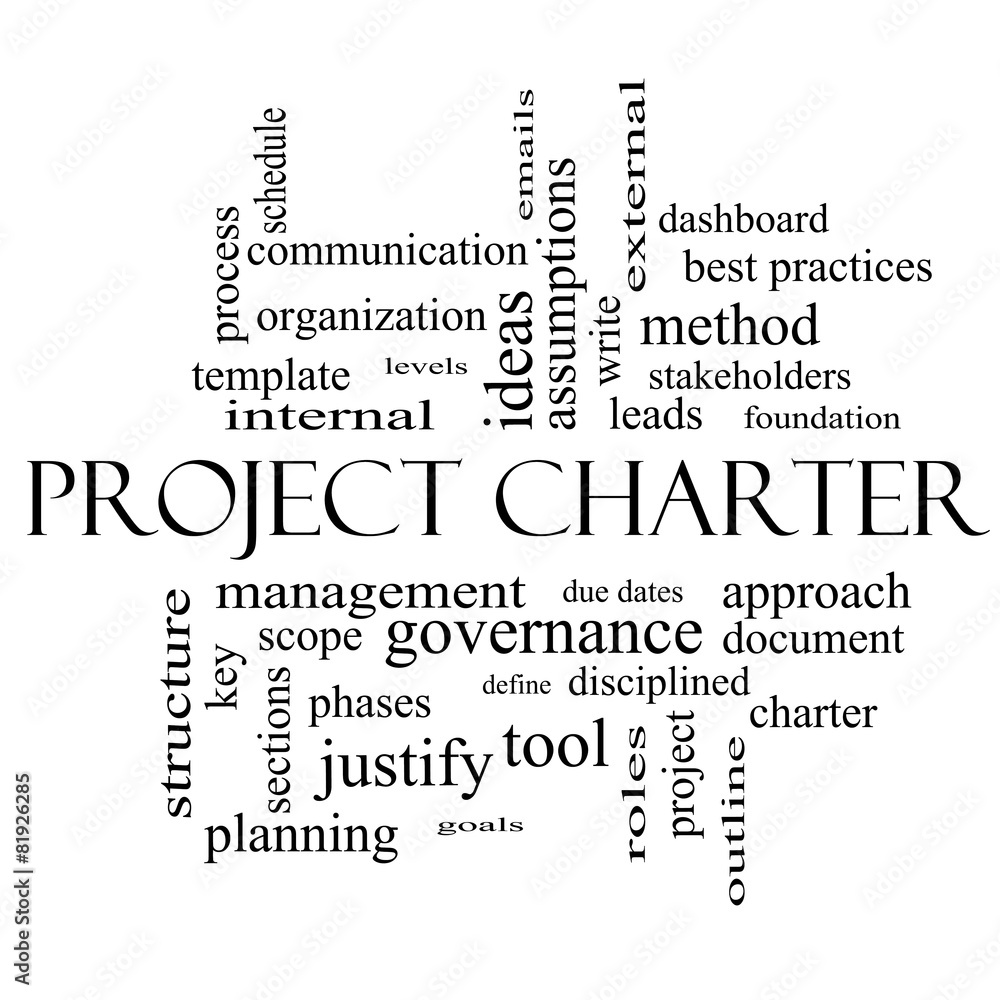 Project Charter Word Cloud Concept in black and white Stock ...