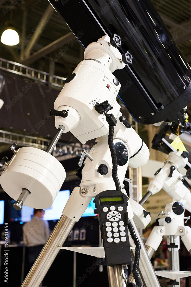Big telescope with reflector and control panel Stock Photo | Adobe Stock