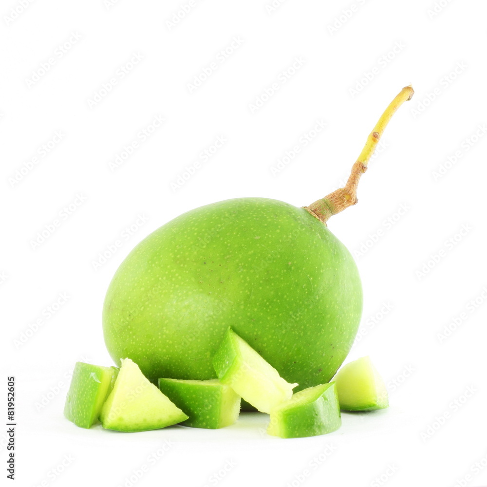 green mango in pure white background Stock Photo | Adobe Stock