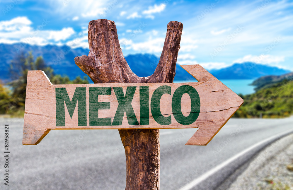 Mexico wooden sign with road background Stock-Foto | Adobe Stock