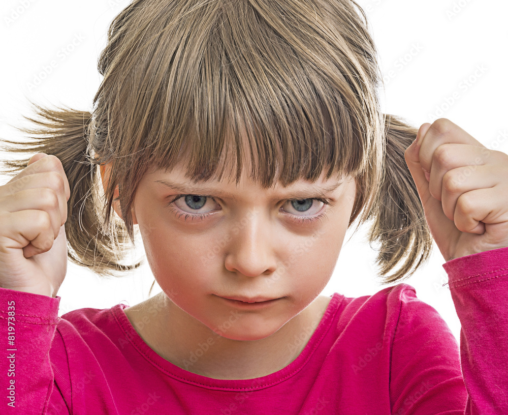 angry little girl on white background Stock Photo | Adobe Stock
