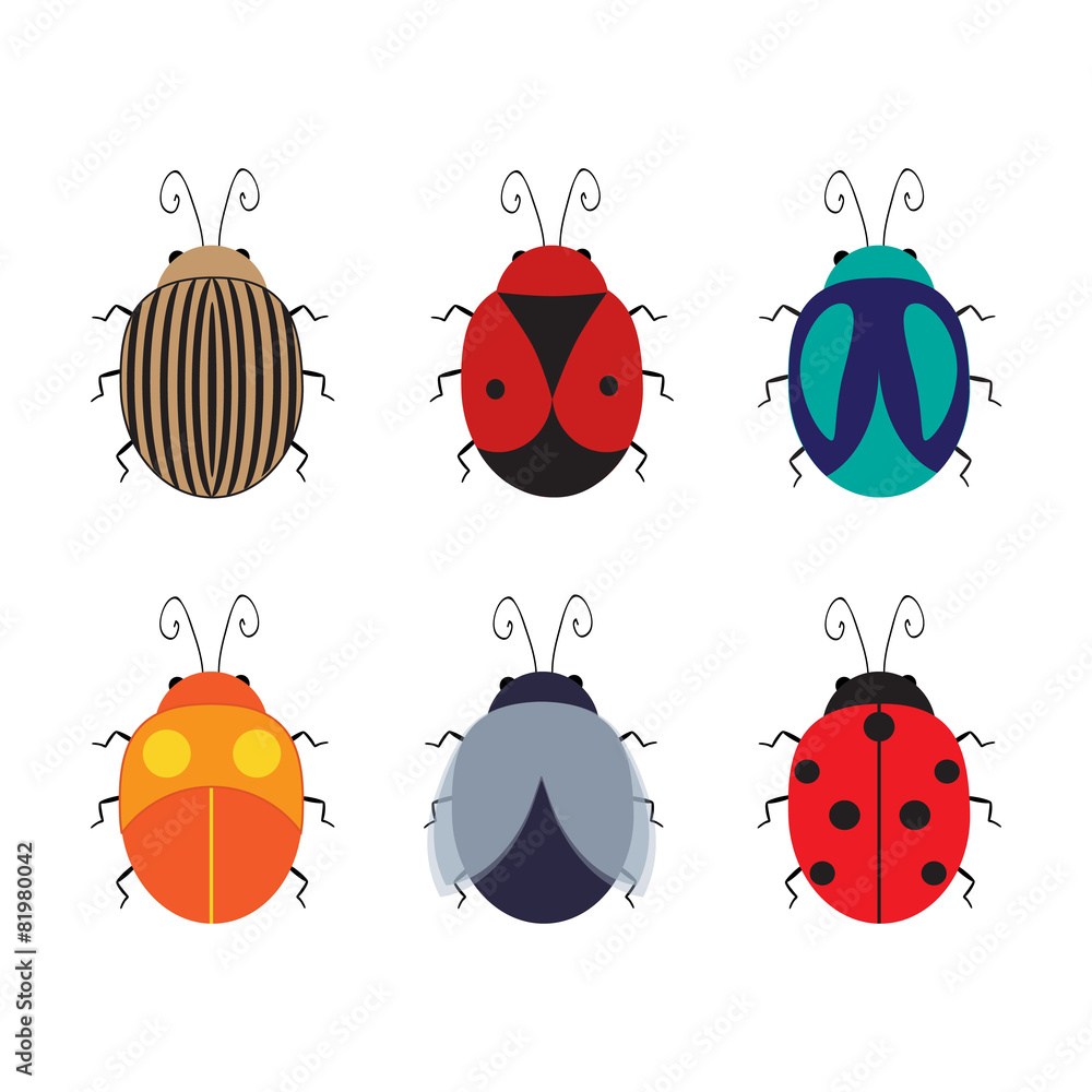 Set of cartoon beetles. Vector cute bugs. Stock Vector | Adobe Stock