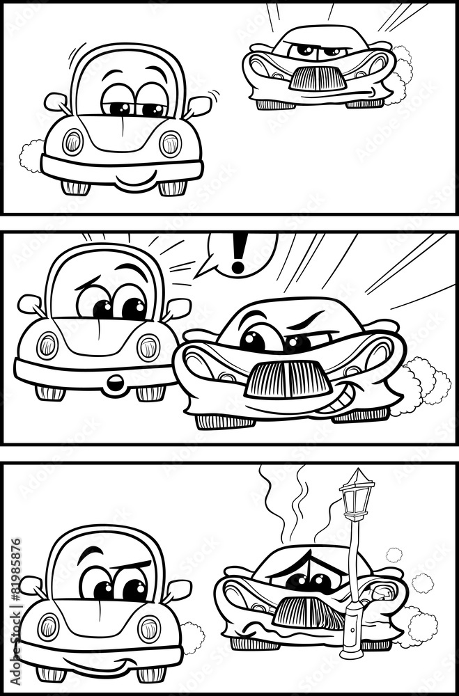 cars comic story coloring page Stock Vector | Adobe Stock