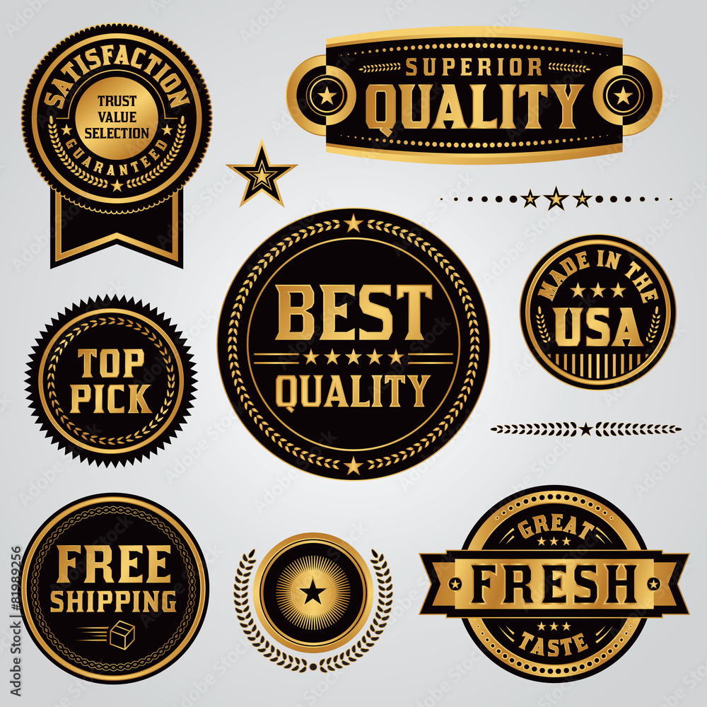 Quality Assurance Labels and Badges Set Stock Vector | Adobe Stock