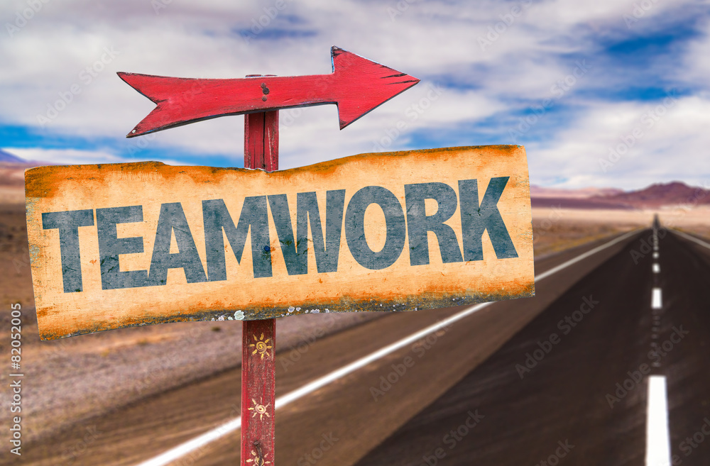 Teamwork sign with road background Stock Photo | Adobe Stock