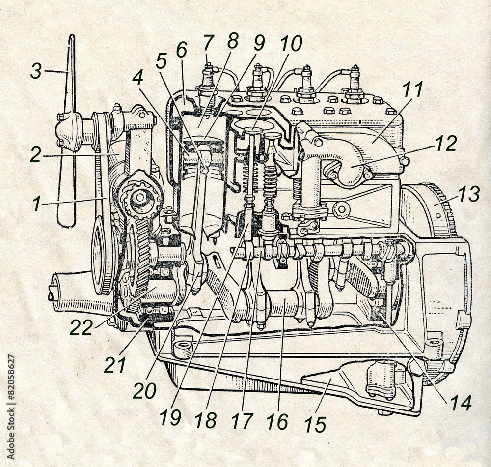 Four cylinder four stroke engine 素材庫插圖 | Adobe Stock