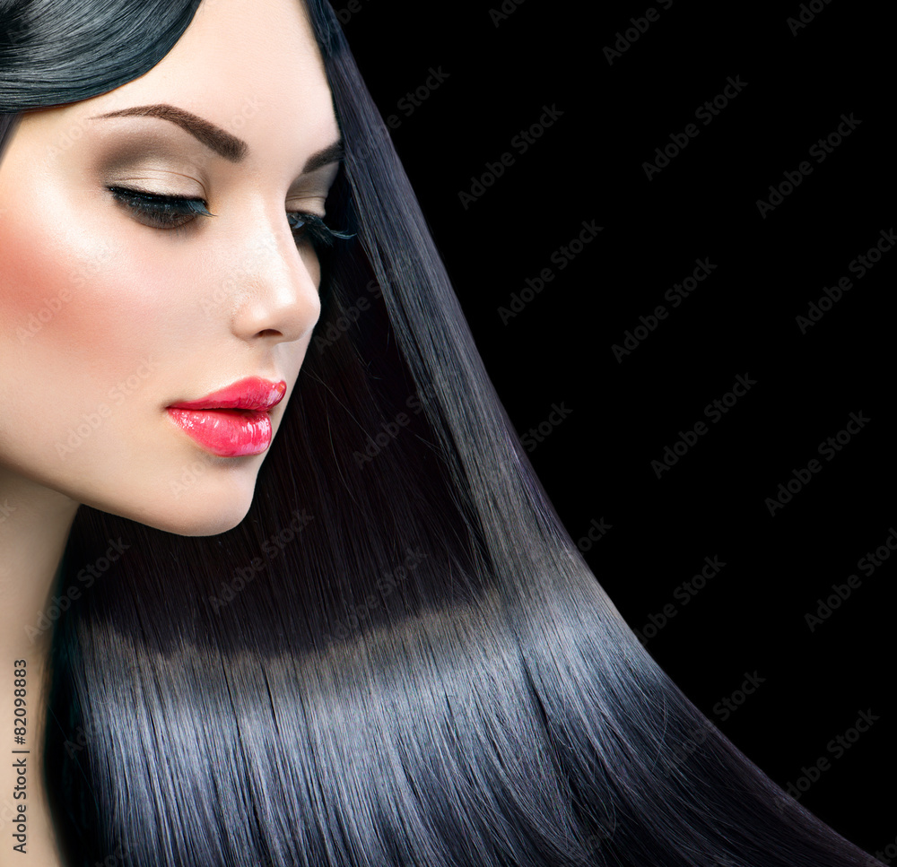 Beautiful model girl with healthy long straight shiny hair Stock Photo ...