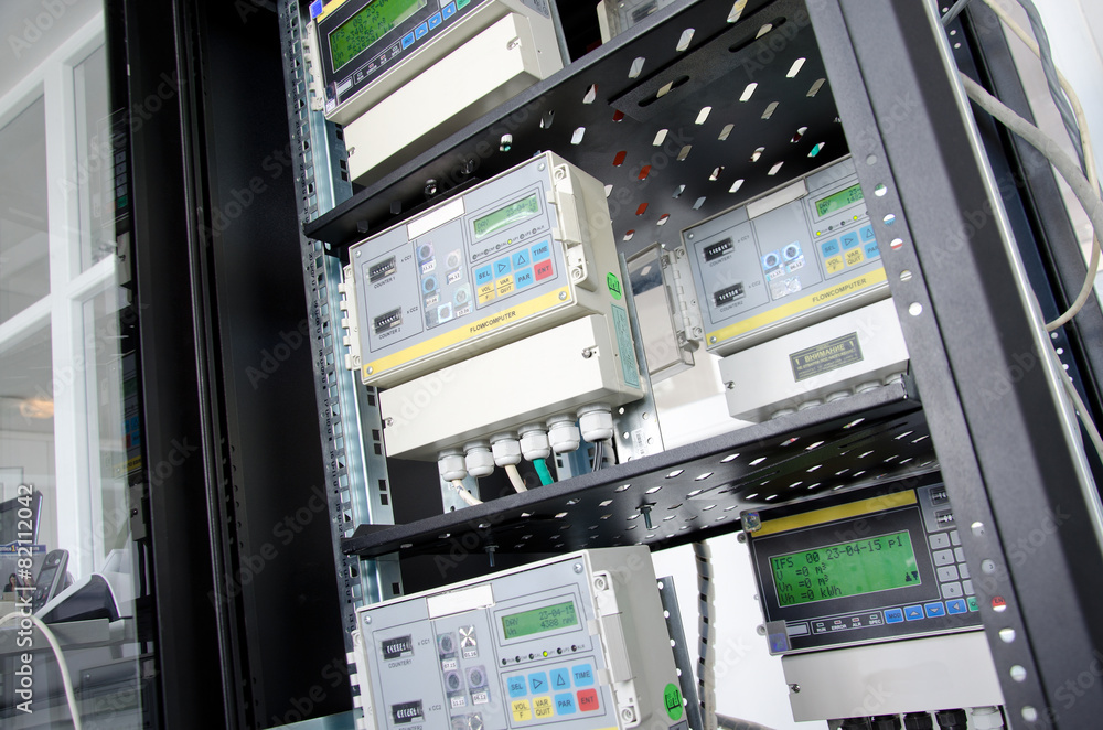 Digital gas meter, mounted in rack Stock Photo | Adobe Stock