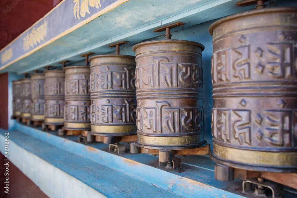 Tibetan religion symbols in Nepal Stock Photo | Adobe Stock