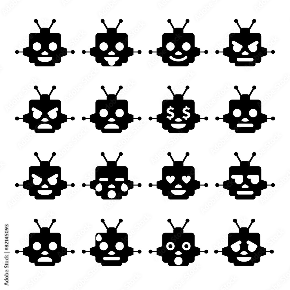Smiley Robot Icon Set Stock Vector | Adobe Stock