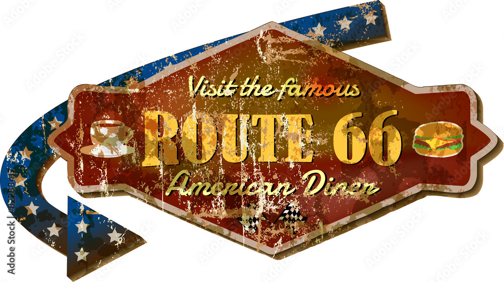 retro Route 66 diner sign, grunge style vector Illustration Stock ...