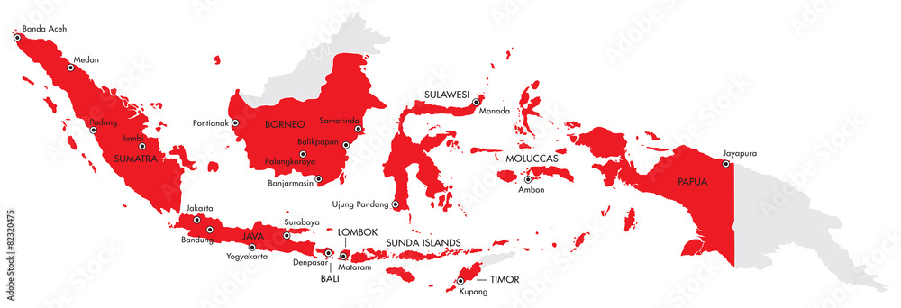 Map of Indonesia with Provinces and Cities Stock Vector | Adobe Stock