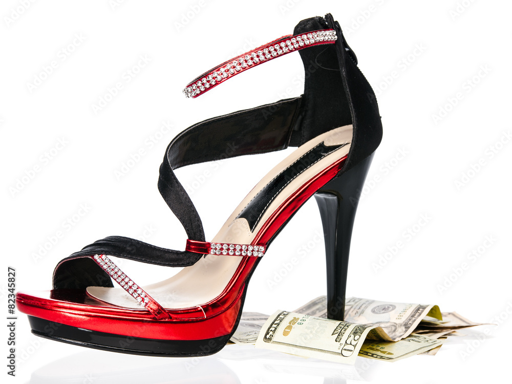 Sexy high heels over money isolated on white background Stock Photo ...