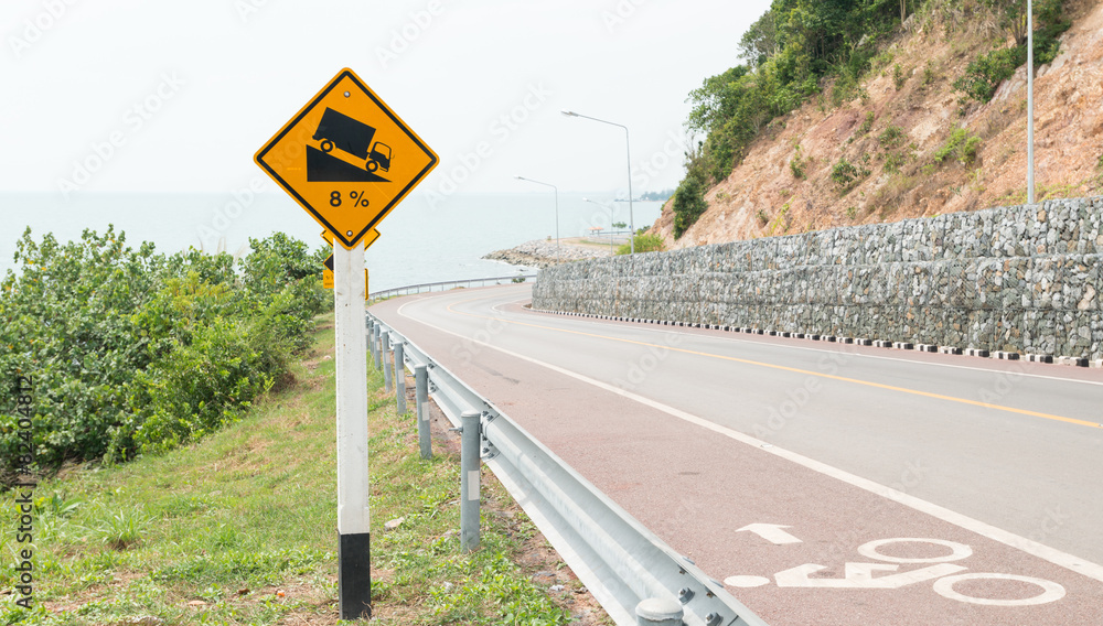 Steep grade hill ahead warning road sign Stock-Foto | Adobe Stock