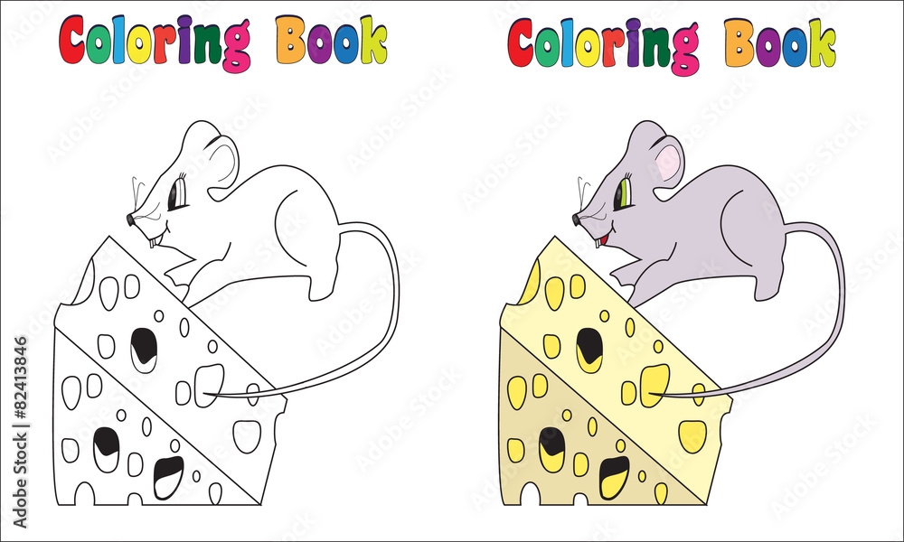Coloring Book Page Mouse Cheese Stock Vector | Adobe Stock