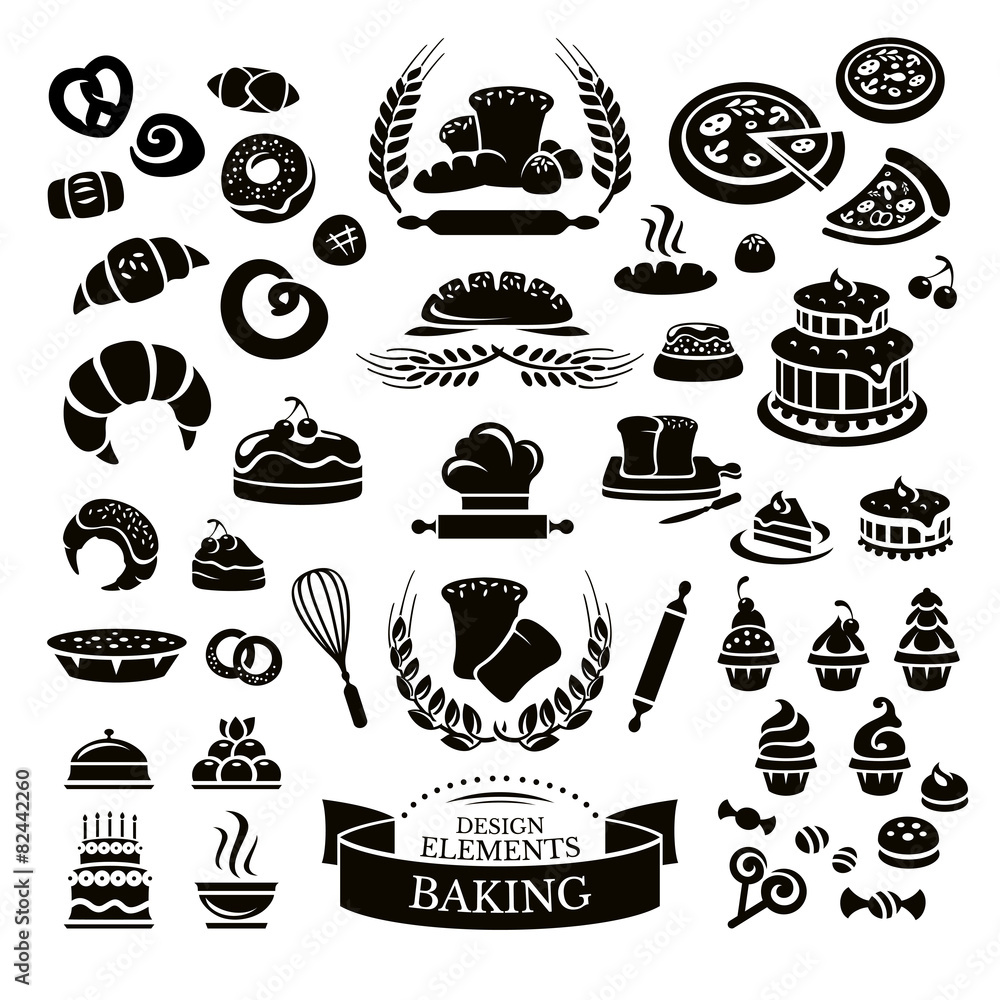 Set of bakery design elements and icons Stock Vector | Adobe Stock