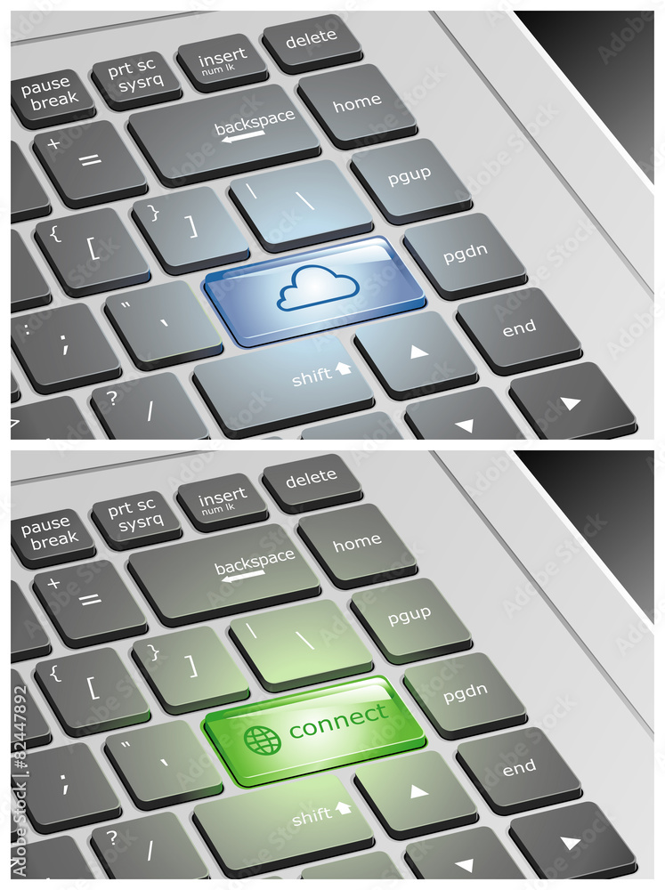 Laptop Keyboard with Cloud and Connect Buttons Stock Vector | Adobe Stock