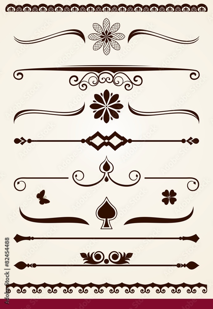 Horizontal page and test dividers, borders and design elements Stock ...