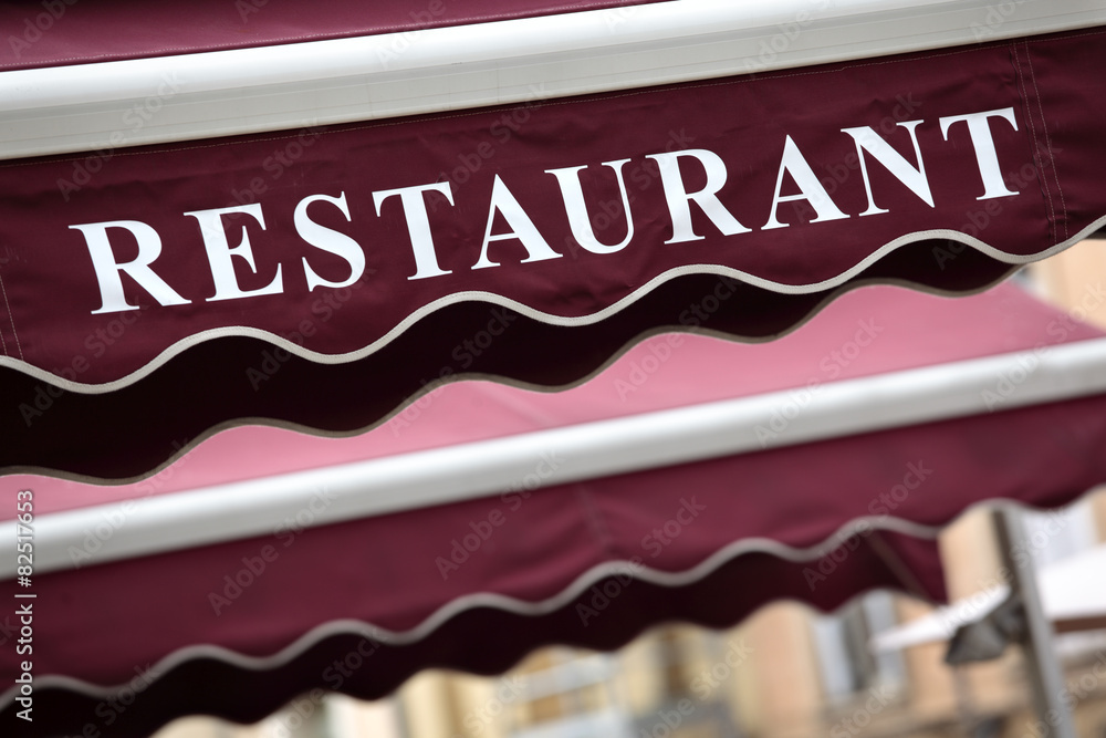 Restaurant sign entrance canopy in Paris France gourmet michelin star ...
