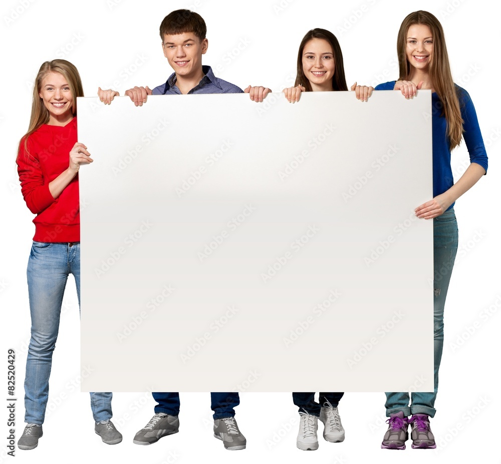 Sign. College Students Holding a Blank Sign Stock Photo | Adobe Stock