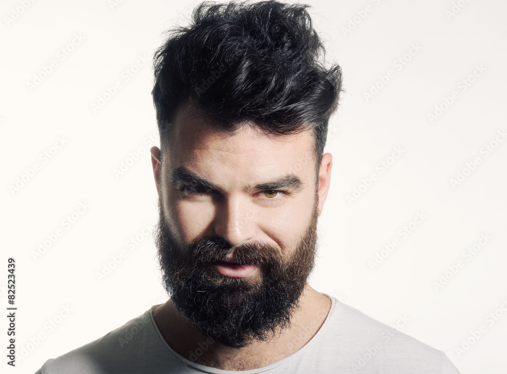Volto sorridente con barba e baffi Stock Photo | Adobe Stock