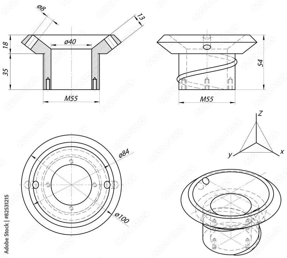 Bushing sketch. Engineering drawing. Vector image Stock Vector | Adobe ...