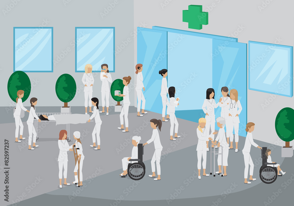 Medical Staff Outside The Hospital - Vector Illustration, Graphic ...