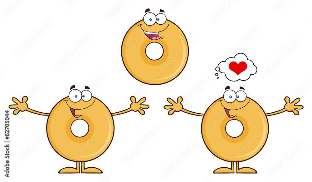 Donut Cartoon Character 4. Collection Set Isolated On White Stock ...