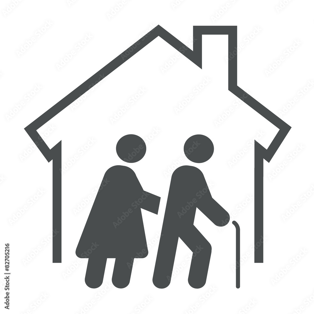 Logotipo asilo de ancianos. Icono plano casa con pareja mayor en color ...