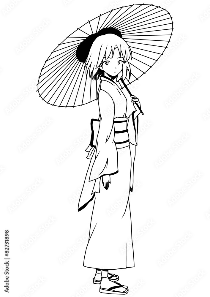 Japanese Women In Kimono Drawing