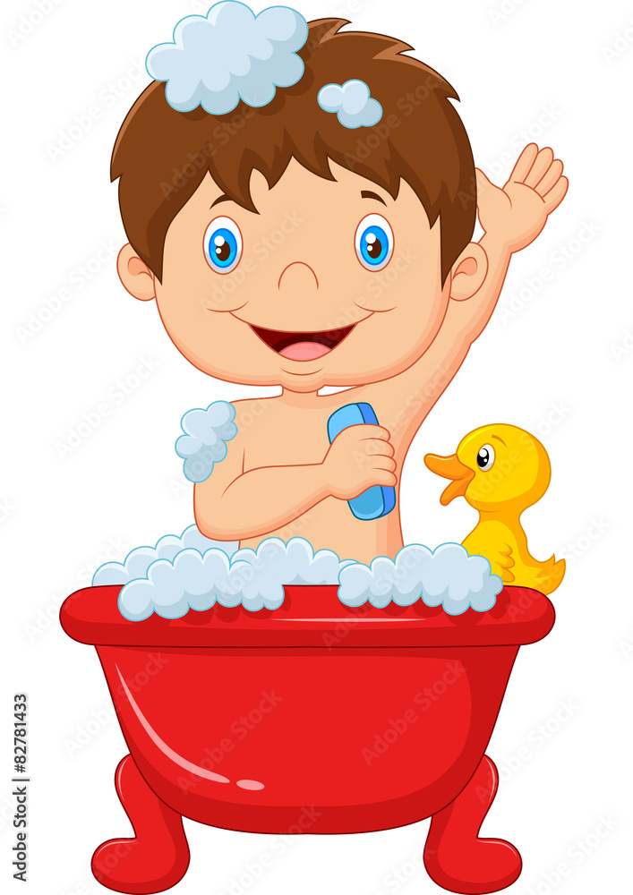 Cartoon child taking a bath Stock Vector | Adobe Stock