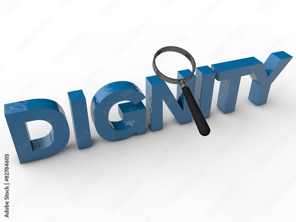 Dignity - 3D Text with magnifier over white Background Stock ...