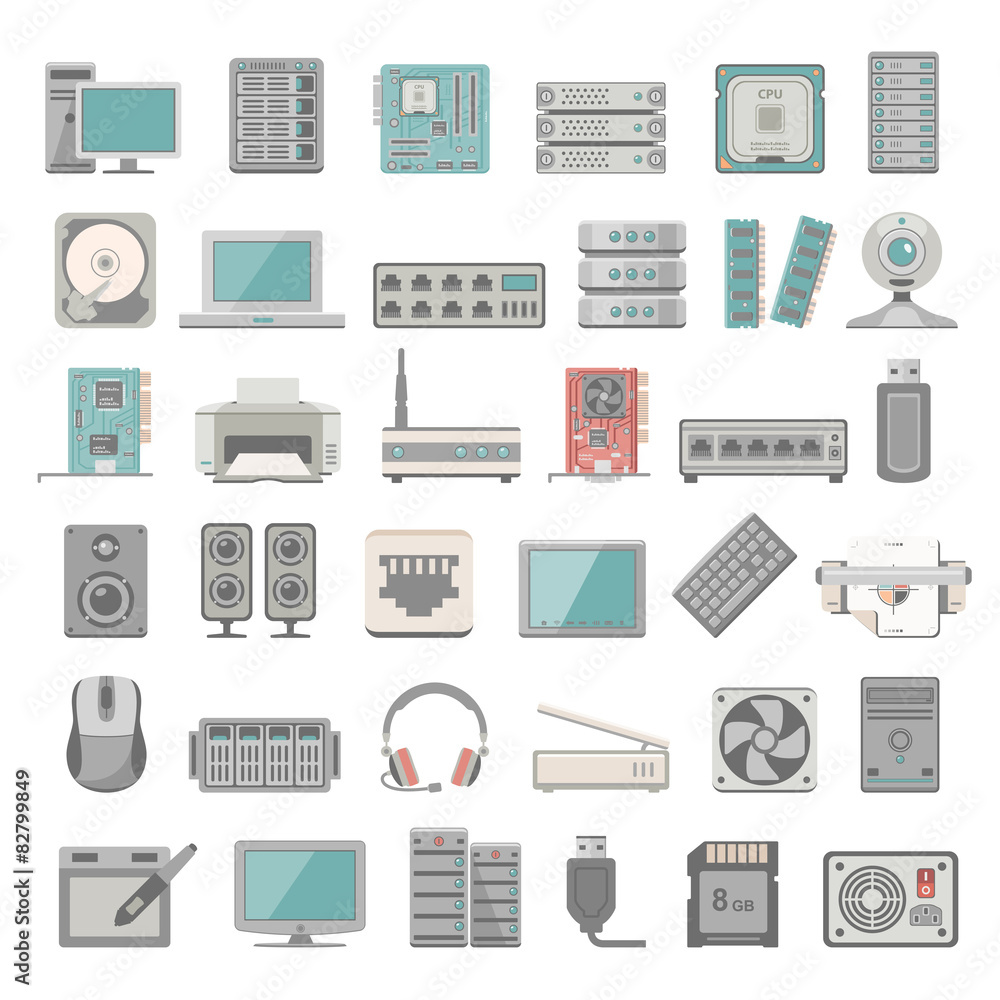 Flat Icons - Computer and Network Hardware Stock Vector | Adobe Stock
