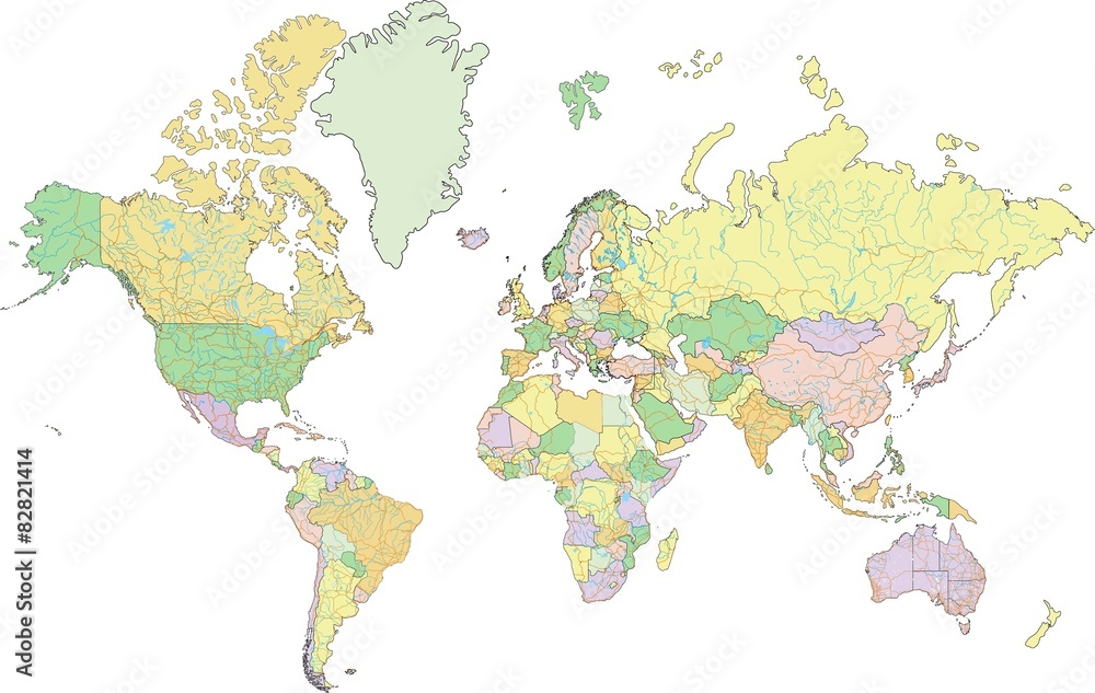 Highly detailed political World map. Vector illustration. Stock ...