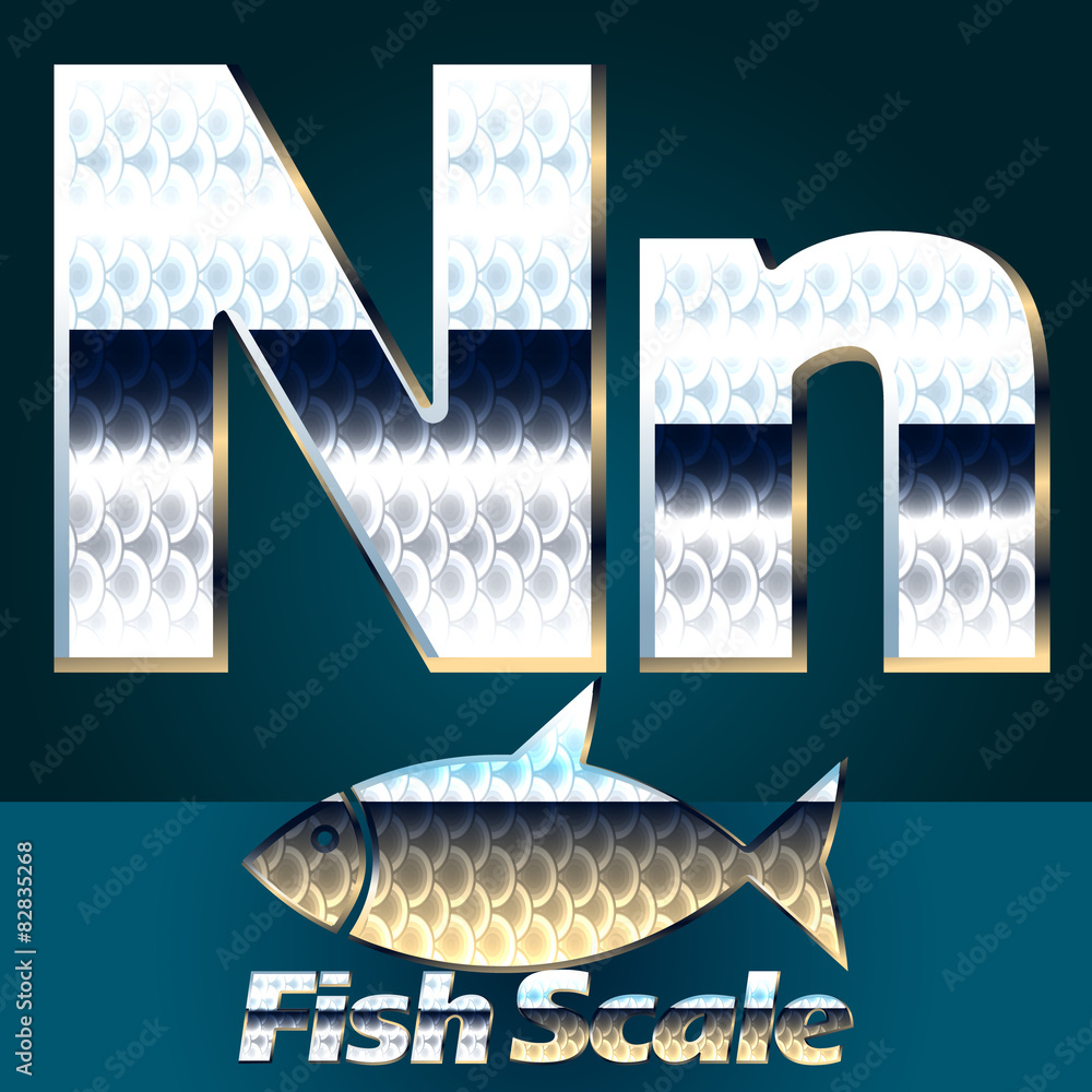 Vector set of fish scale font. Letter N Stock Vector | Adobe Stock