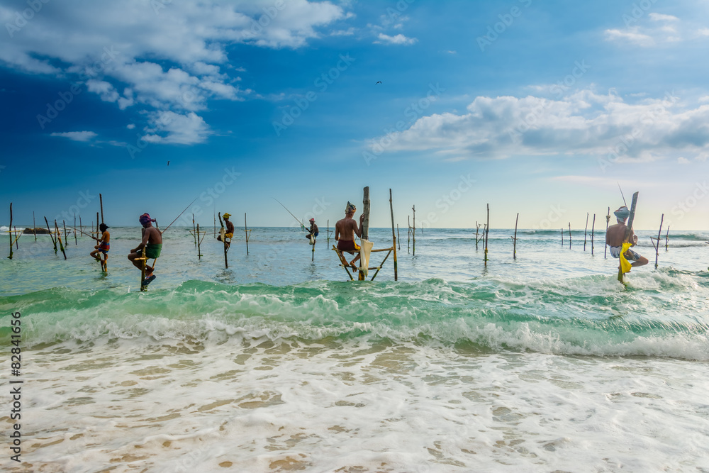 Sri Lankan unique tilt fishing style. Fishermen on the pole Stock Photo ...
