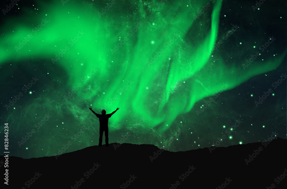 Northern lights aurora borealis in the night sky Stock Illustration ...